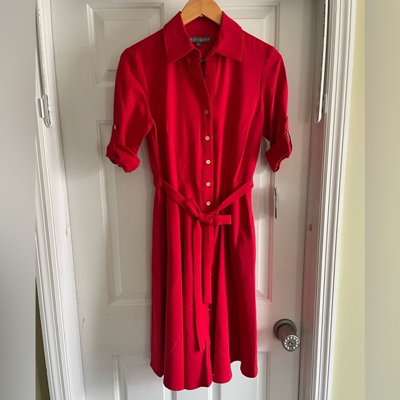 Sharagano | Dresses | Sharagano Belted Red Dress | Poshmark